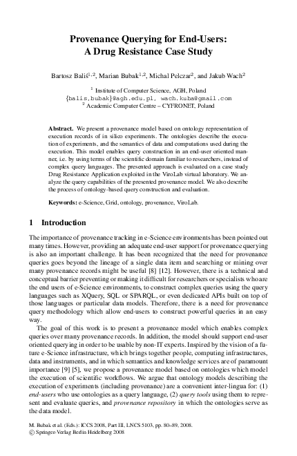 (PDF) Provenance Querying for End-Users: A Drug Resistance Case Study