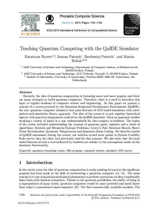 (PDF) Teaching Quantum Computing with the QuIDE Simulator