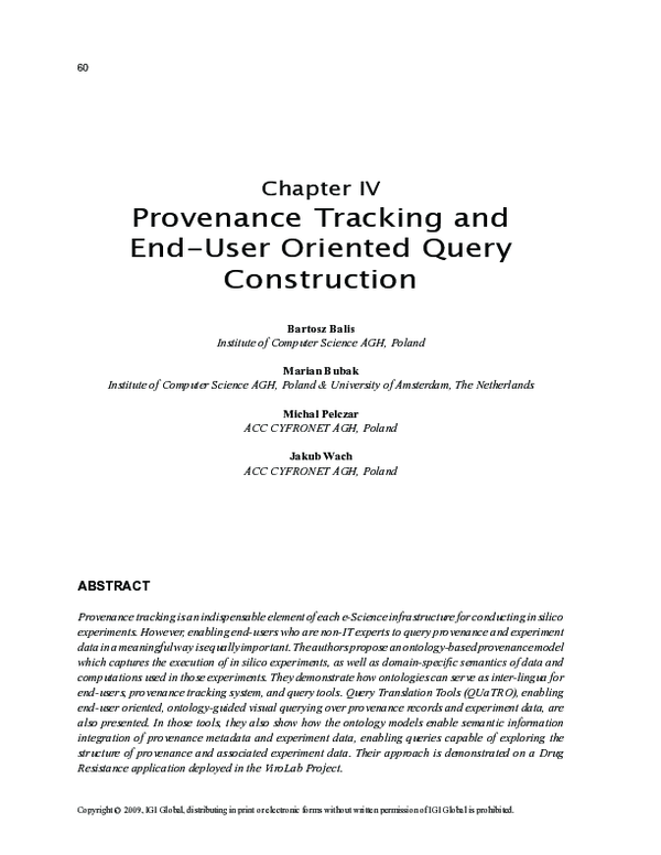 (PDF) Provenance Tracking and End-User Oriented Query Construction