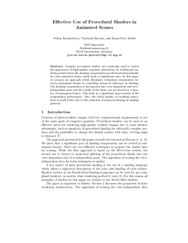 (PDF) Effective Use of Procedural Shaders in Animated Scenes