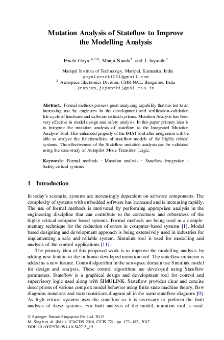 (PDF) Mutation Analysis of Stateflow to Improve the Modelling Analysis | Manju Nanda - Academia.edu