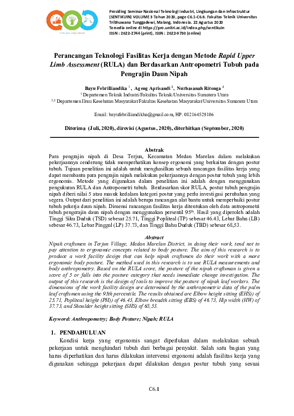 (PDF) Perancangan Teknologi Fasilitas Kerja dengan Metode Rapid Upper ...