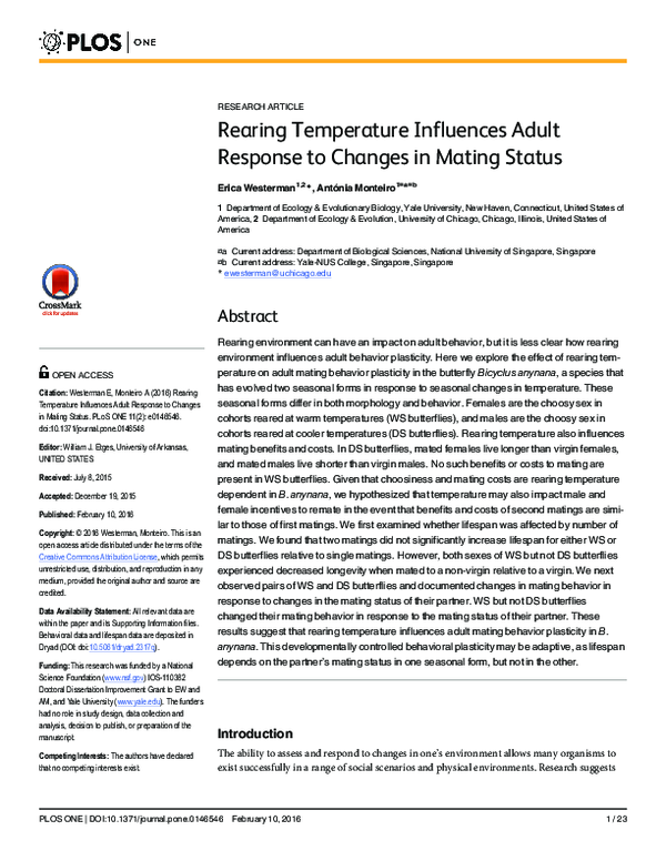 (PDF) Rearing Temperature Influences Adult Response to Changes in ...