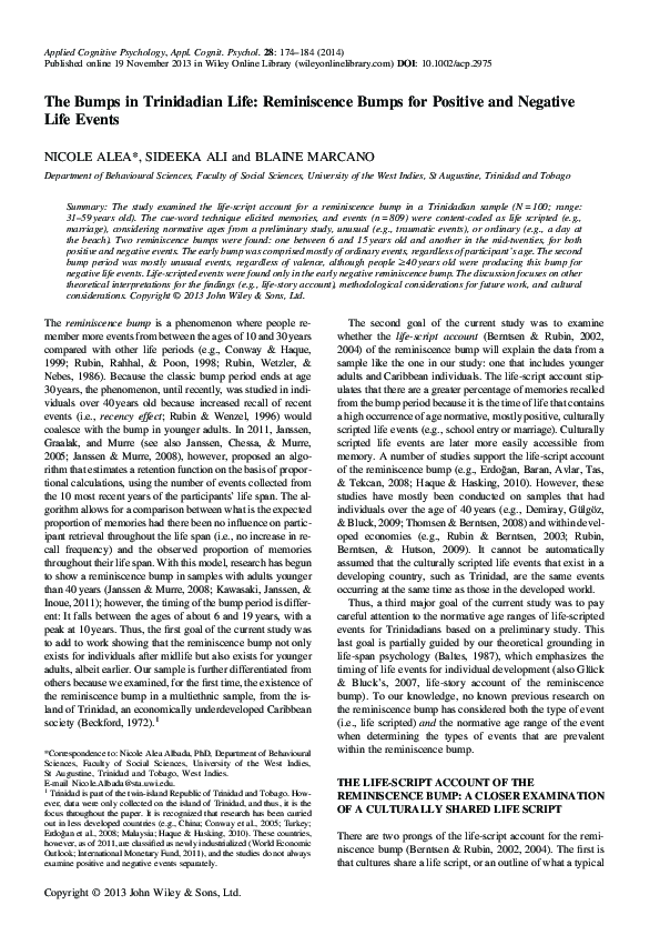 (PDF) The Bumps in Trinidadian Life: Reminiscence Bumps for Positive ...