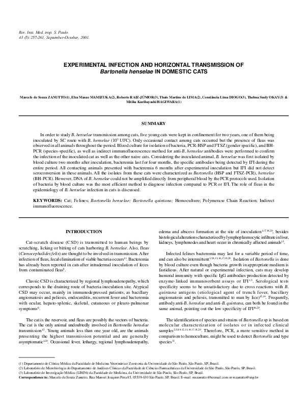 (PDF) Experimental infection and horizontal transmission of Bartonella ...