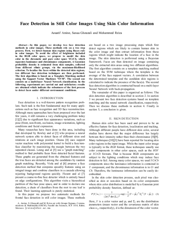 (PDF) Face detection in still color images using skin color information