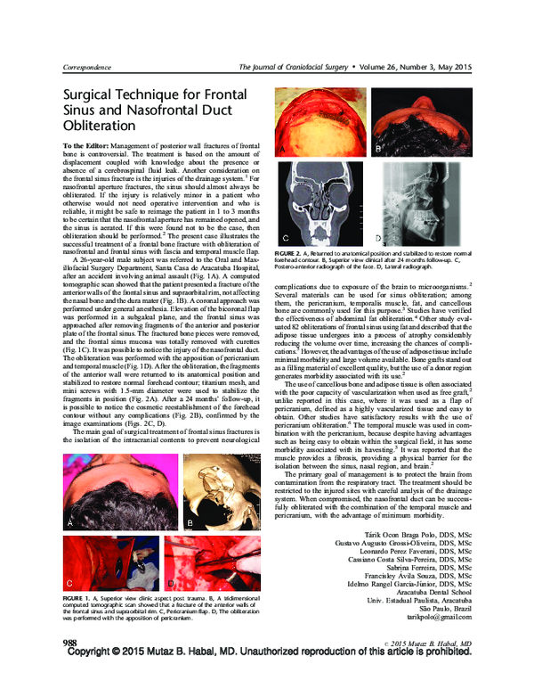 (PDF) Surgical technique for frontal sinus and nasofrontal duct obliteration