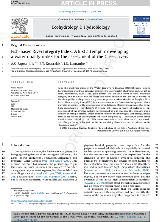(PDF) Fish-based River Integrity Index: A first attempt in developing a ...