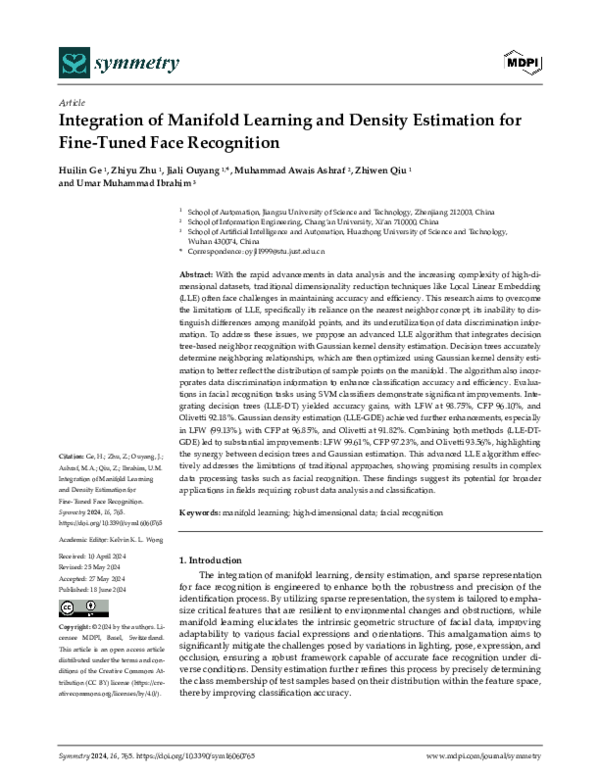 (PDF) Integration of Manifold Learning and Density Estimation for Fine-Tuned Face Recognition