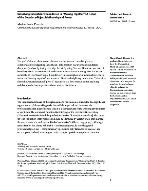 (PDF) Dissolving Disciplinary Boundaries in “Making Together”: A Recall of the Boundary-Object ...