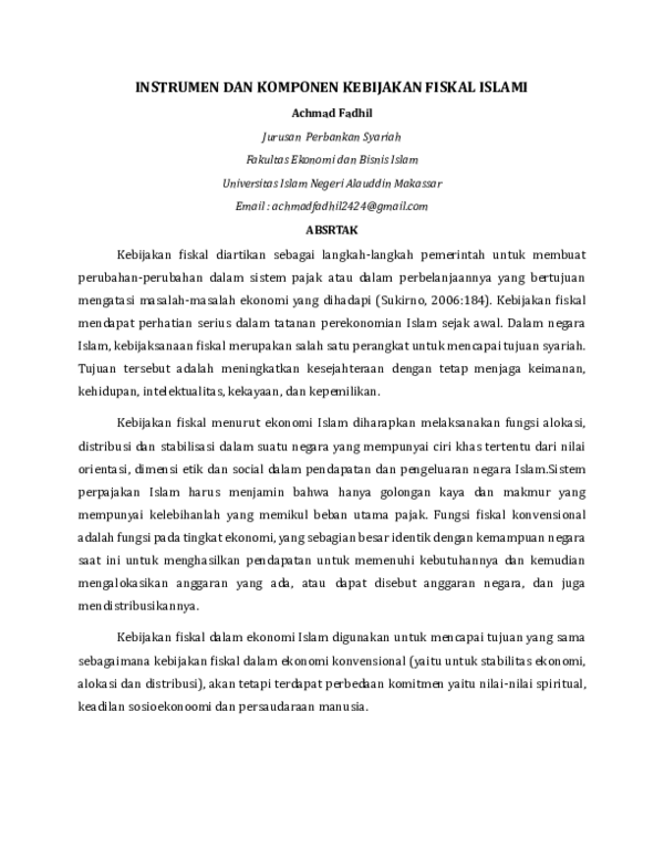 (PDF) INSTRUMEN DAN KOMPONEN KEBIJAKAN FISKAL ISLAMI