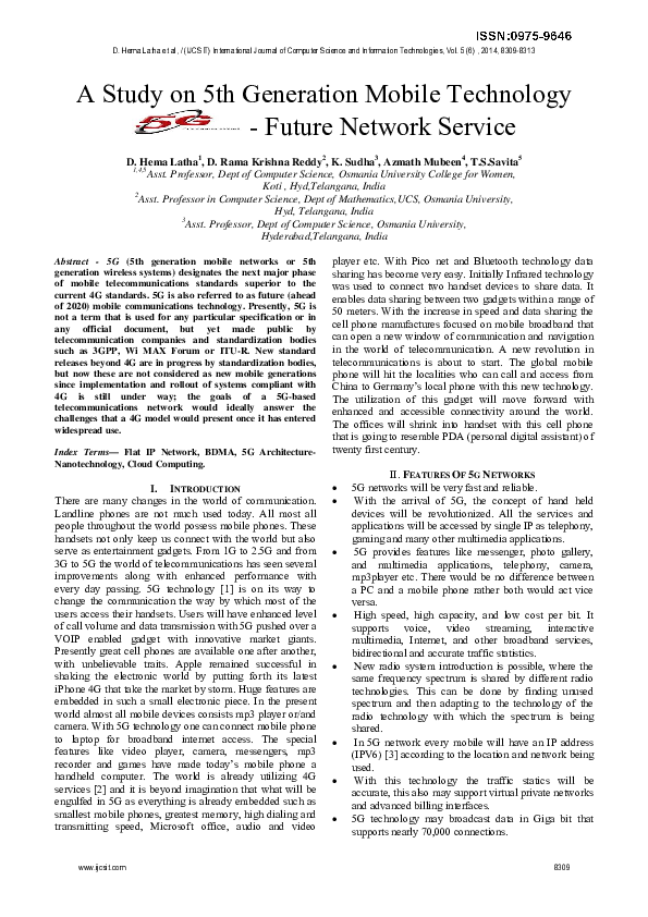 (PDF) A Study on 5th Generation Mobile Technology- Future Network Service