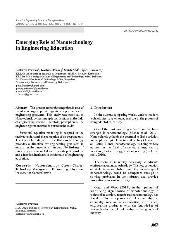 (PDF) Emerging Role of Nanotechnology in Engineering Education
