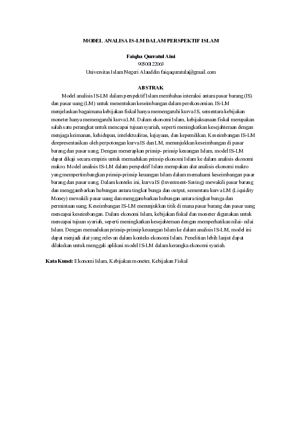 (PDF) MODEL ANALISA IS-LM DALAM PERSPEKTIF ISLAM