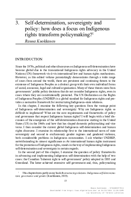 (PDF) Self-determination, sovereignty and policy: how does a focus on ...