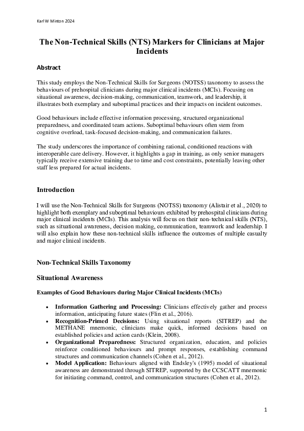 (PDF) The Non-Technical Skills (NTS) Markers for Clinicians at Major Incidents