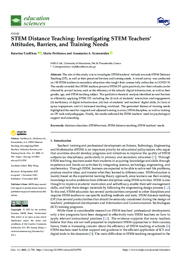(PDF) STEM Distance Teaching: Investigating STEM Teachers’ Attitudes, Barriers, and Training ...