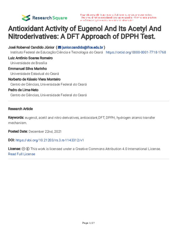 (PDF) Antioxidant Activity of Eugenol And Its Acetyl And ...