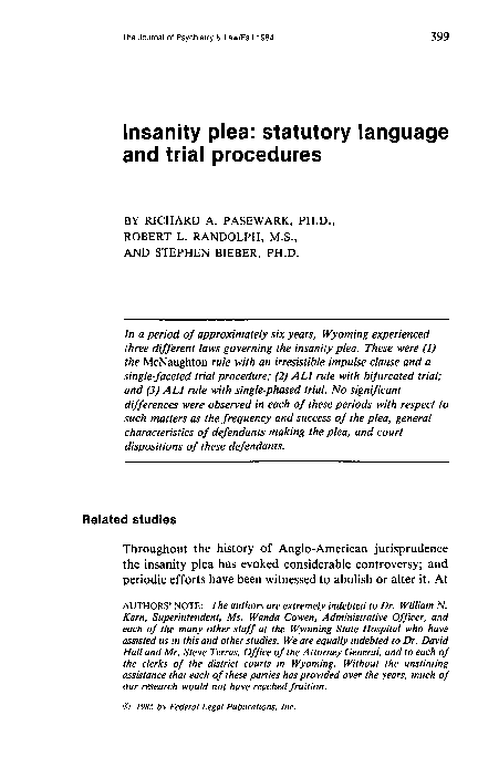 (PDF) Insanity Plea: Statutory Language and Trial Procedures | Stephen ...