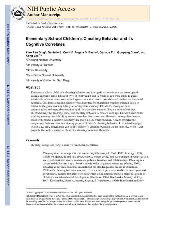 (PDF) Elementary school children’s cheating behavior and its cognitive ...