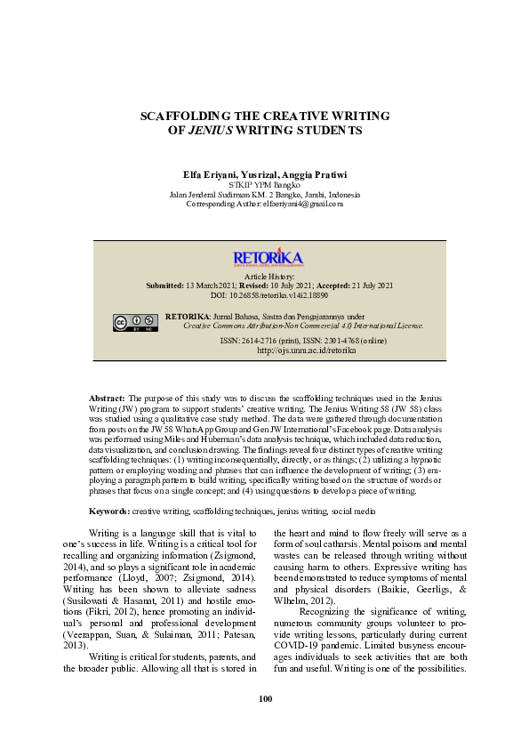 (PDF) Scaffolding the Creative Writing of Jenius Writing Students