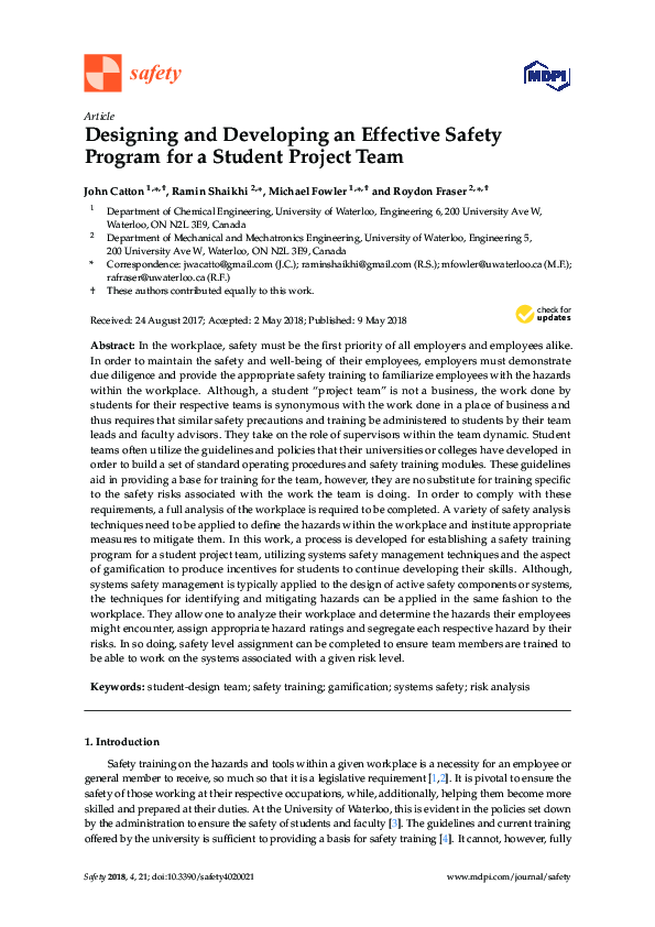 (PDF) Designing and Developing an Effective Safety Program for a ...
