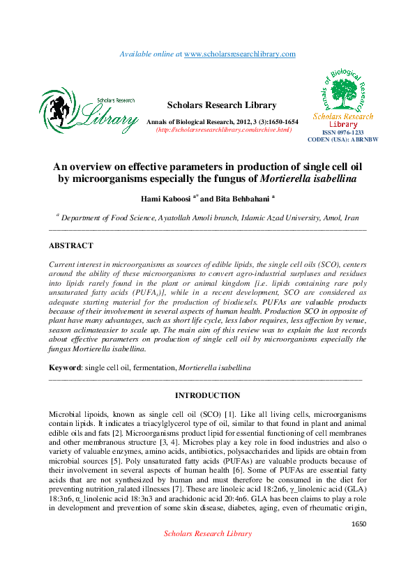 (PDF) Effective Parameters for Microbial Oil Production