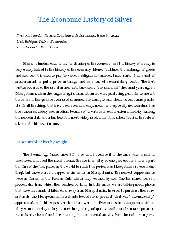 (PDF) The Economic History of Silver
