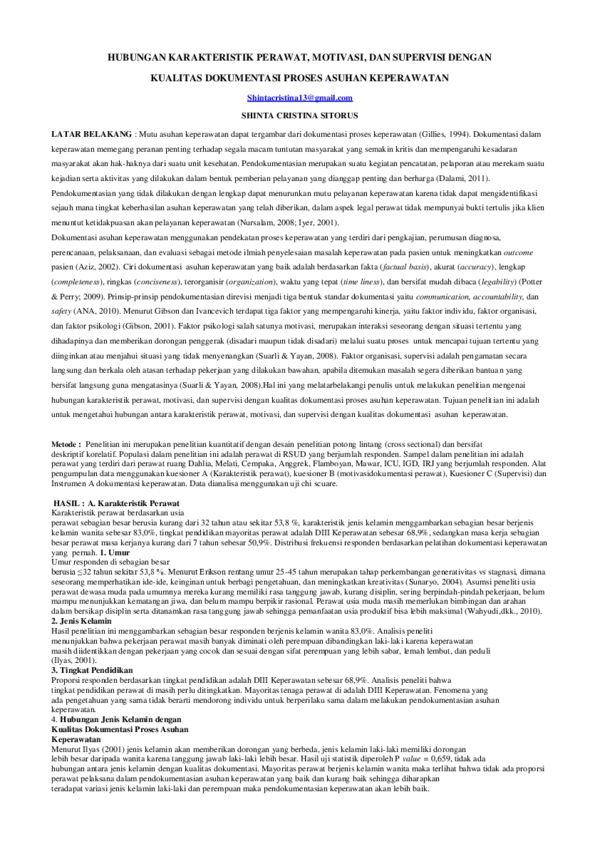 (PDF) Hubungan Karakteristik Perawat, Motivasi, Dan Supervisi Dengan Kualitas Dokumentasi Proses ...