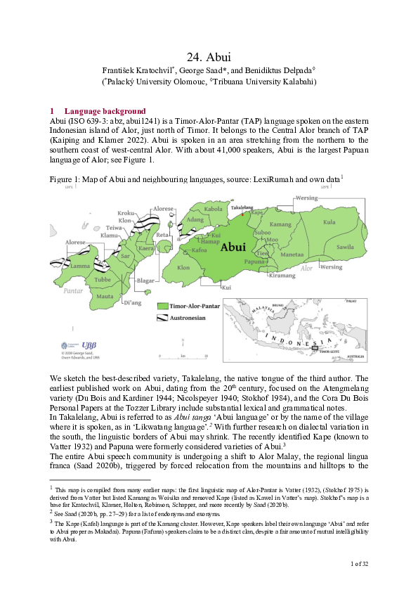 (PDF) Abui (a grammatical sketch for the Oxford Guide to the Papuan ...