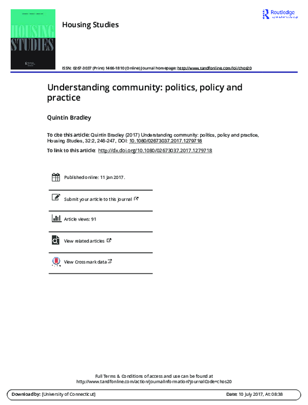 (PDF) Understanding Community: Politics, policy and practice