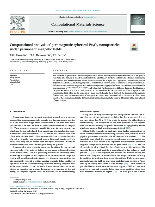 (PDF) Computational analysis of paramagnetic spherical Fe3O4 nanoparticles under permanent ...