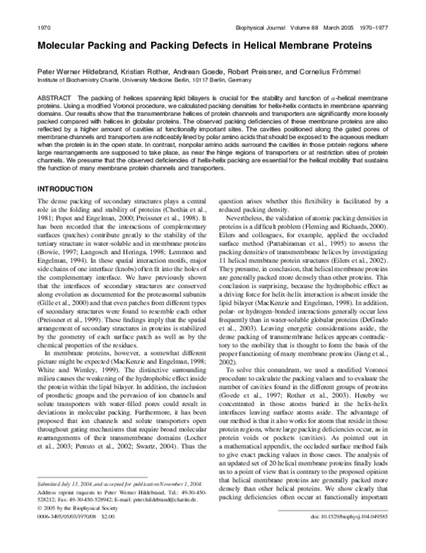 (PDF) Molecular Packing and Packing Defects in Helical Membrane Proteins