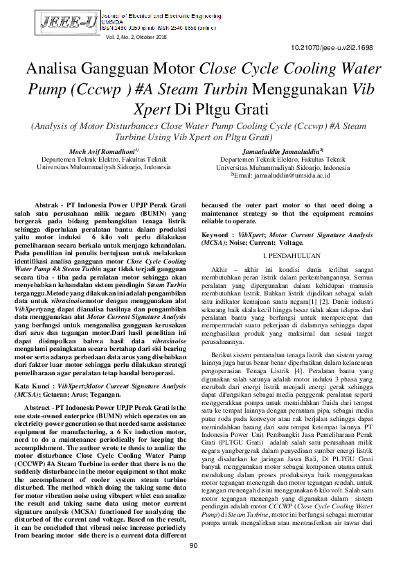 (PDF) Analisa Gangguan Motor Close Cycle Cooling Water Pump (Cccwp ) #A Steam Turbin Menggunakan ...