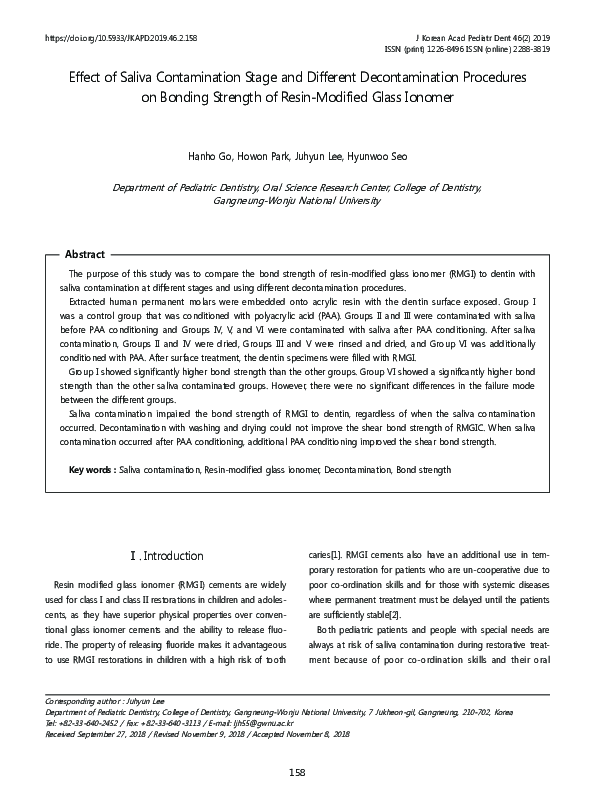 (PDF) Effect of Saliva Contamination Stage and Different ...