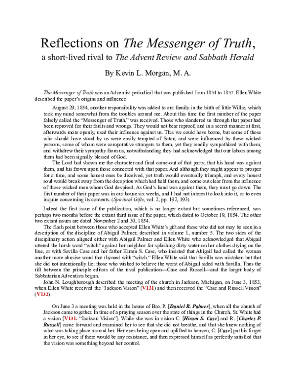 (PDF) Reflections on The Messenger of Truth, a short-lived rival to The Advent Review and ...