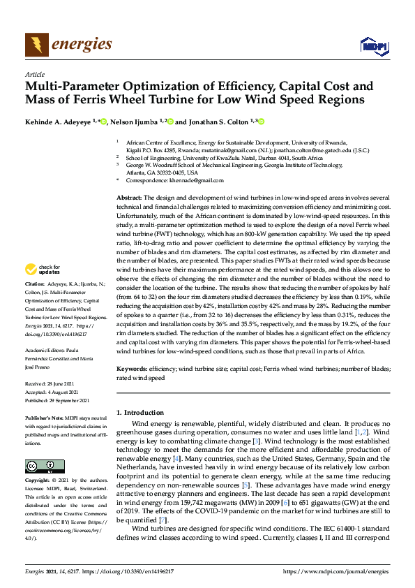 (PDF) Optimizing Efficiency and Cost of Ferris Wheel Turbines