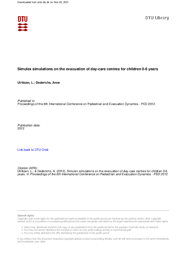 (PDF) Simulex simulations on the evacuation of day-care centres for children 0-6 years | ANNE ...