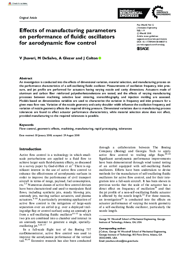 (PDF) Effects of manufacturing parameters on performance of fluidic ...