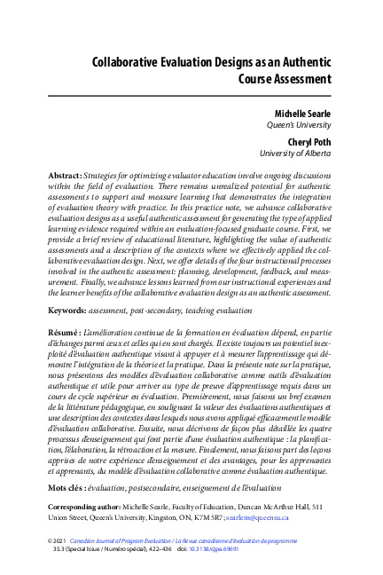 (PDF) Collaborative Evaluation Designs as an Authentic Course Assessment