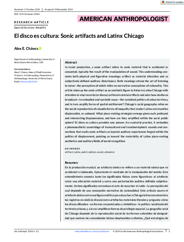 (PDF) El Disco es Cultura: Sonic Artifacts and Latinx Chicago
