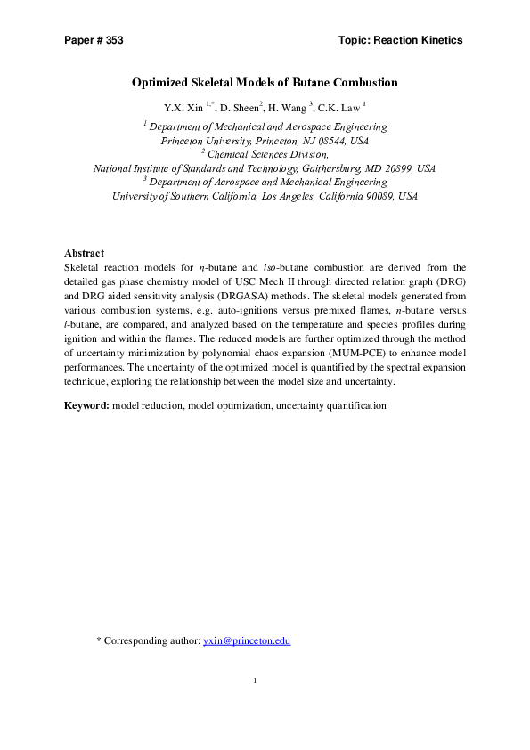 (PDF) Optimized Skeletal Models of Butane Combustion