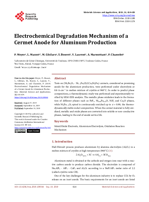 (PDF) Electrochemical Degradation Mechanism of a Cermet Anode for ...