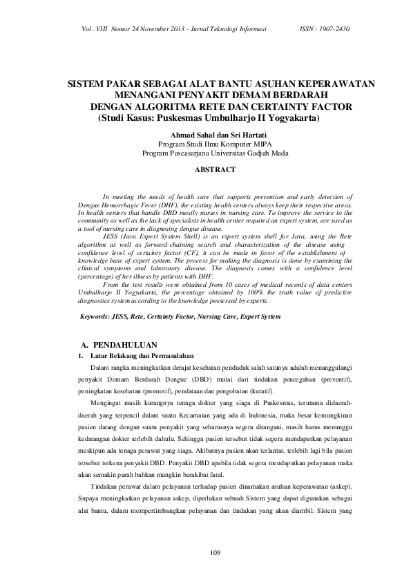 (PDF) MENANGANI PENYAKIT DEMAM BERDARAH DENGAN ALGORITMA RETE DAN ...
