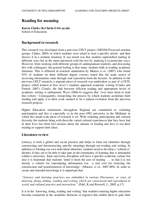 (PDF) Reading for meaning