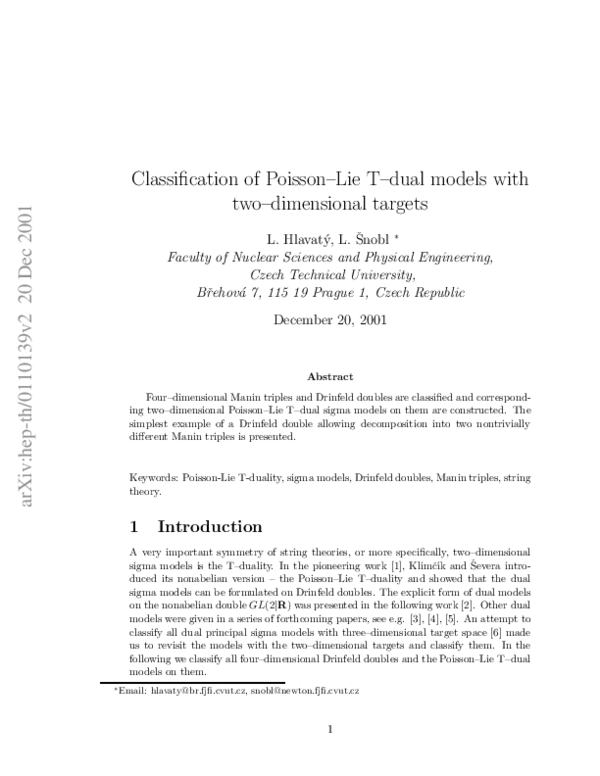 (PDF) Poisson-Lie T-dual models with two-dimensional targets