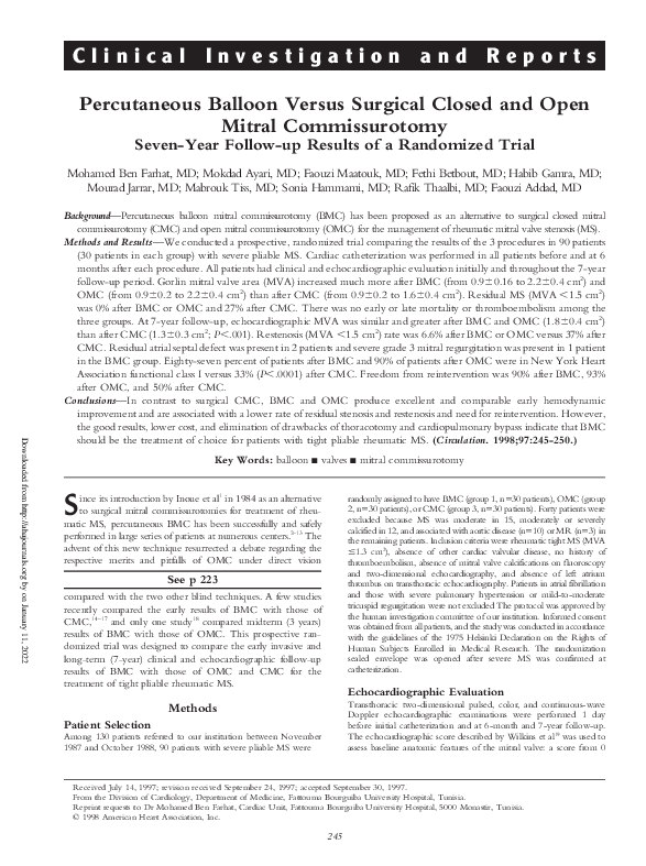 (PDF) Percutaneous Balloon Versus Surgical Closed and Open Mitral ...