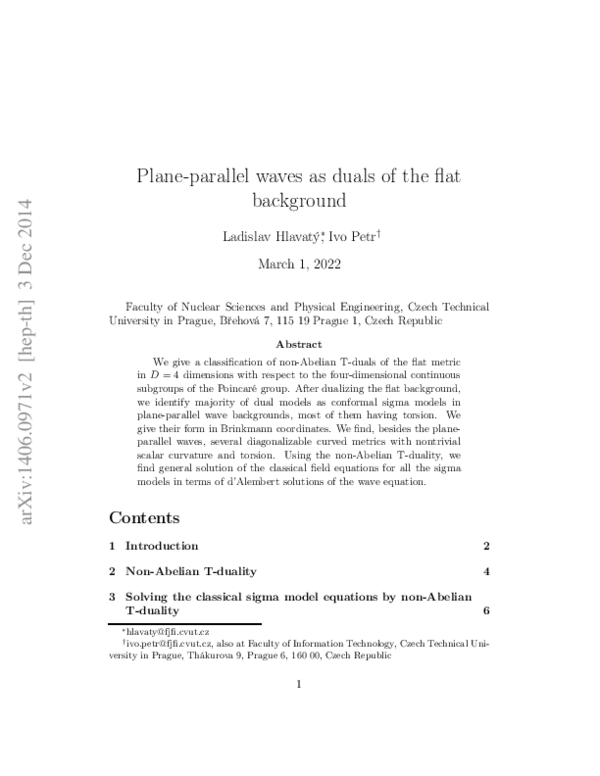 (PDF) Plane-parallel waves as duals of the flat background