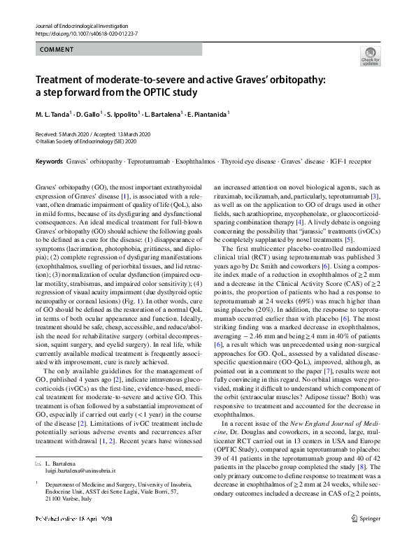 (PDF) Treatment of moderate-to-severe and active Graves’ orbitopathy: a step forward from the ...