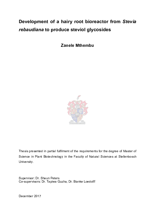 (PDF) Development of a hairy root bioreactor from Stevia rebaudiana to ...